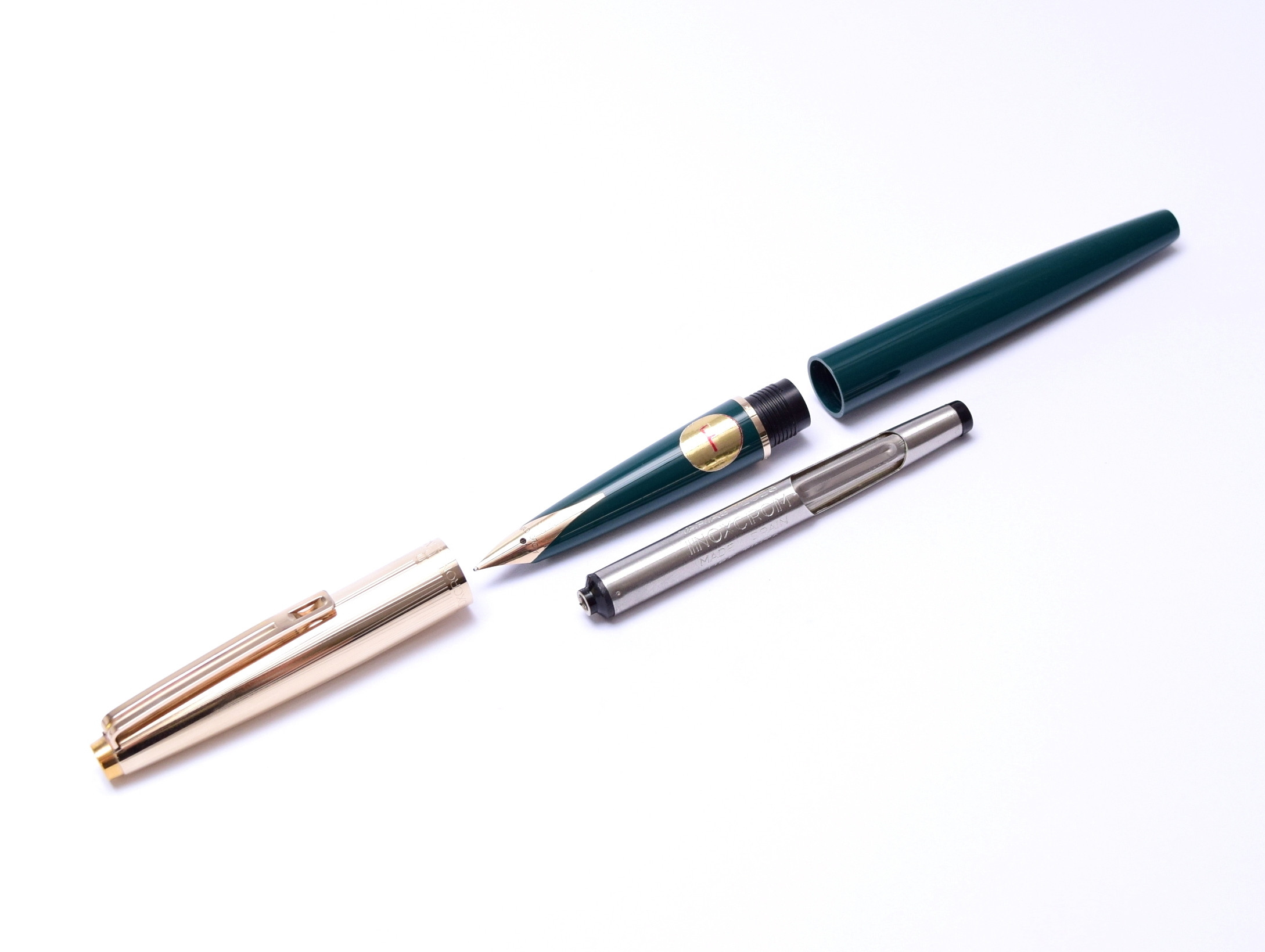 Rare 1970s Spanish Spain INOXCROM 88 Dark Olive Green & Gold 14K F Nib ...