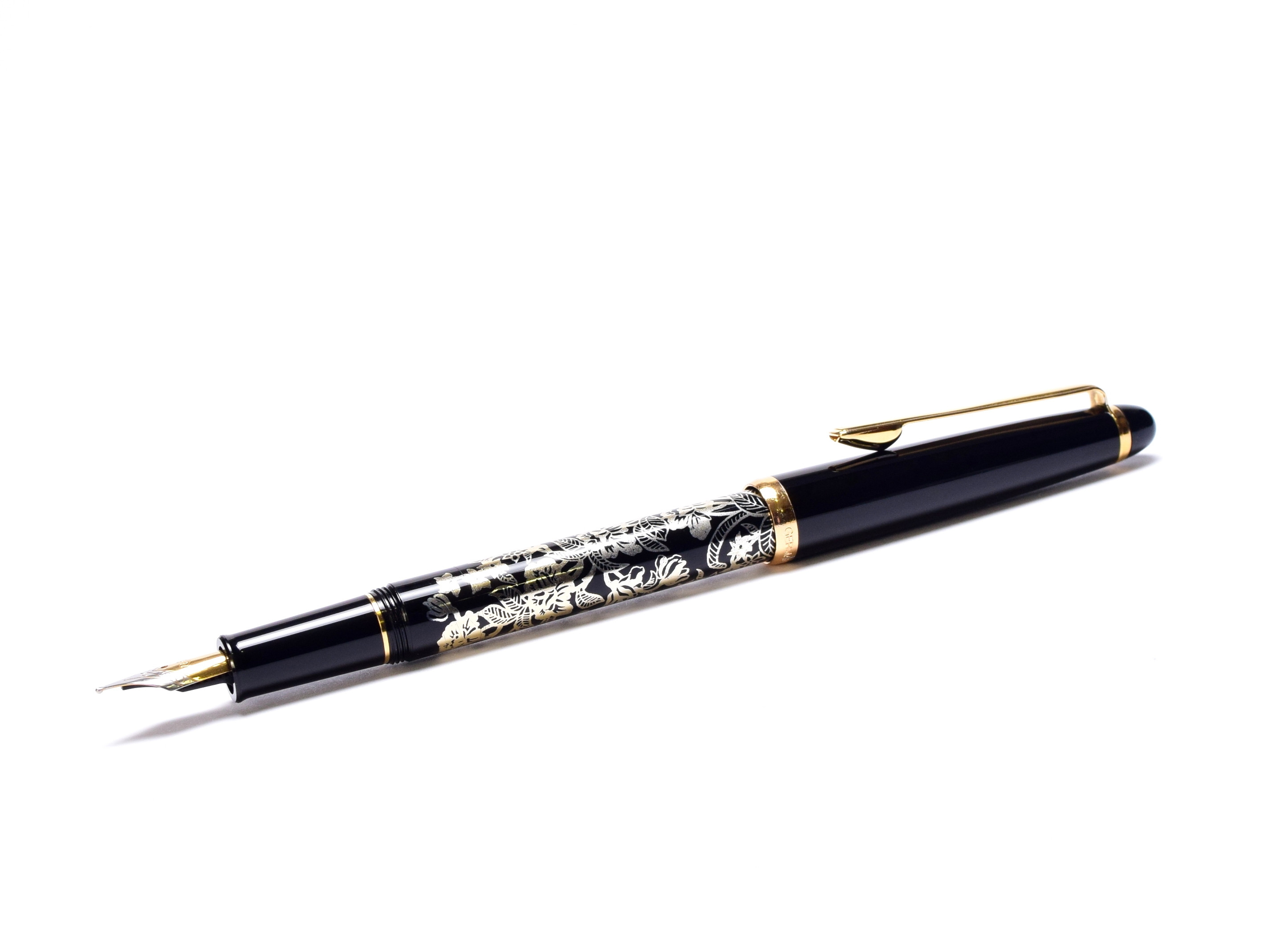 Rare 1980s Classic Modern Reform Black Resin & Gold Flower Motif Gold ...