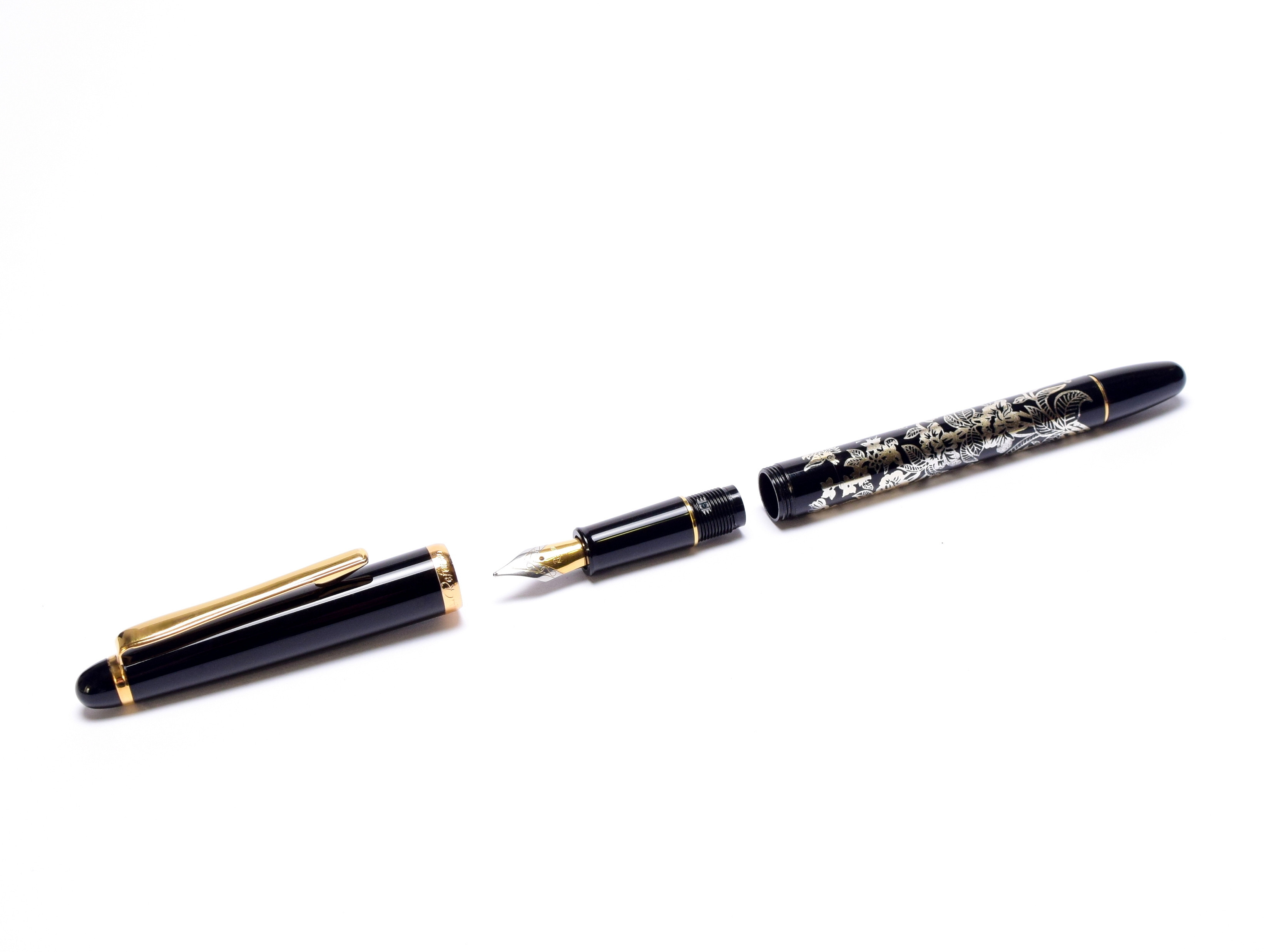 Rare 1980s Classic Modern Reform Black Resin & Gold Flower Motif Gold ...