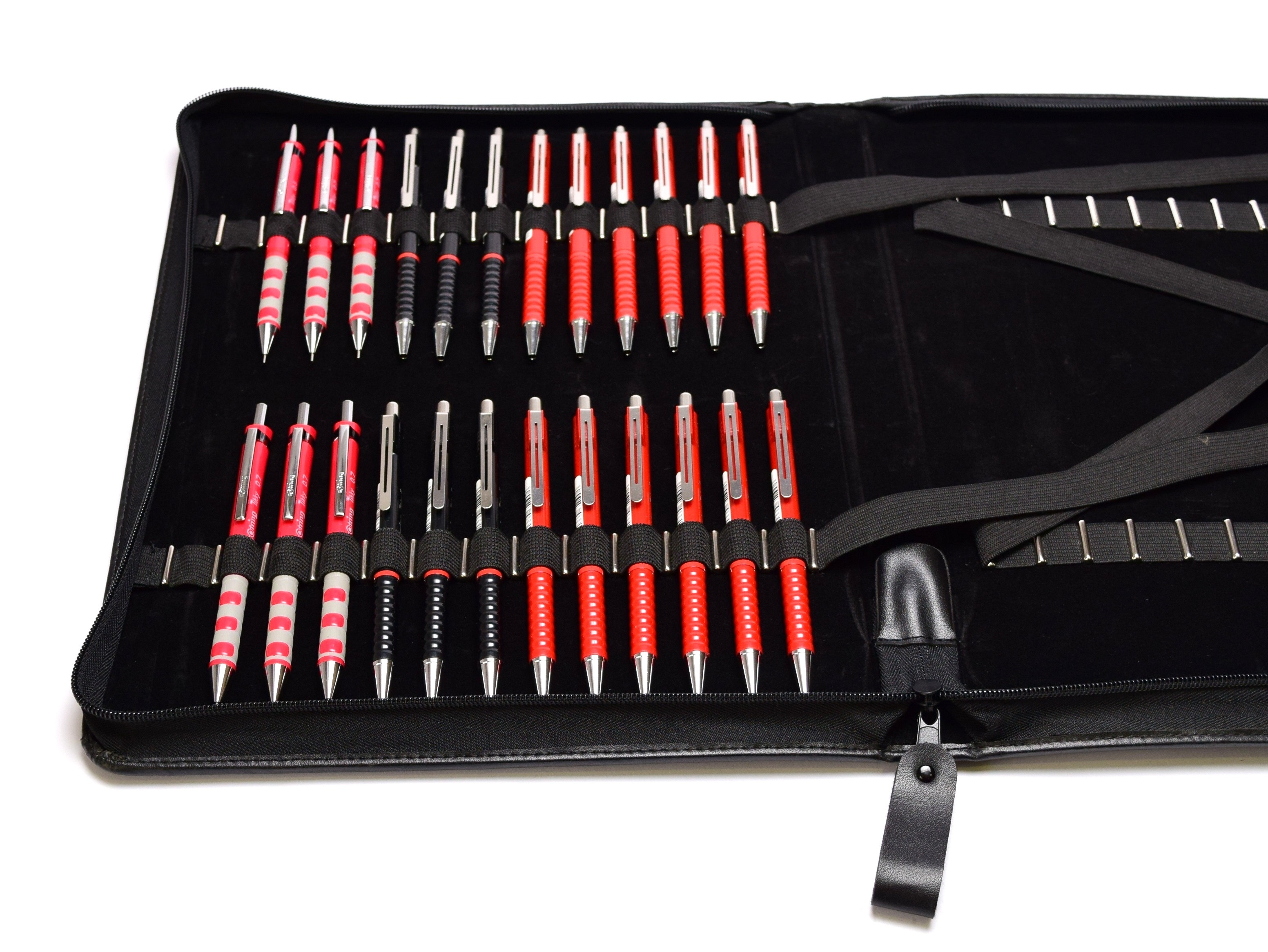 Rare Rotring 48 Slots High Quality Black PU Leather Zipper Pouch ...