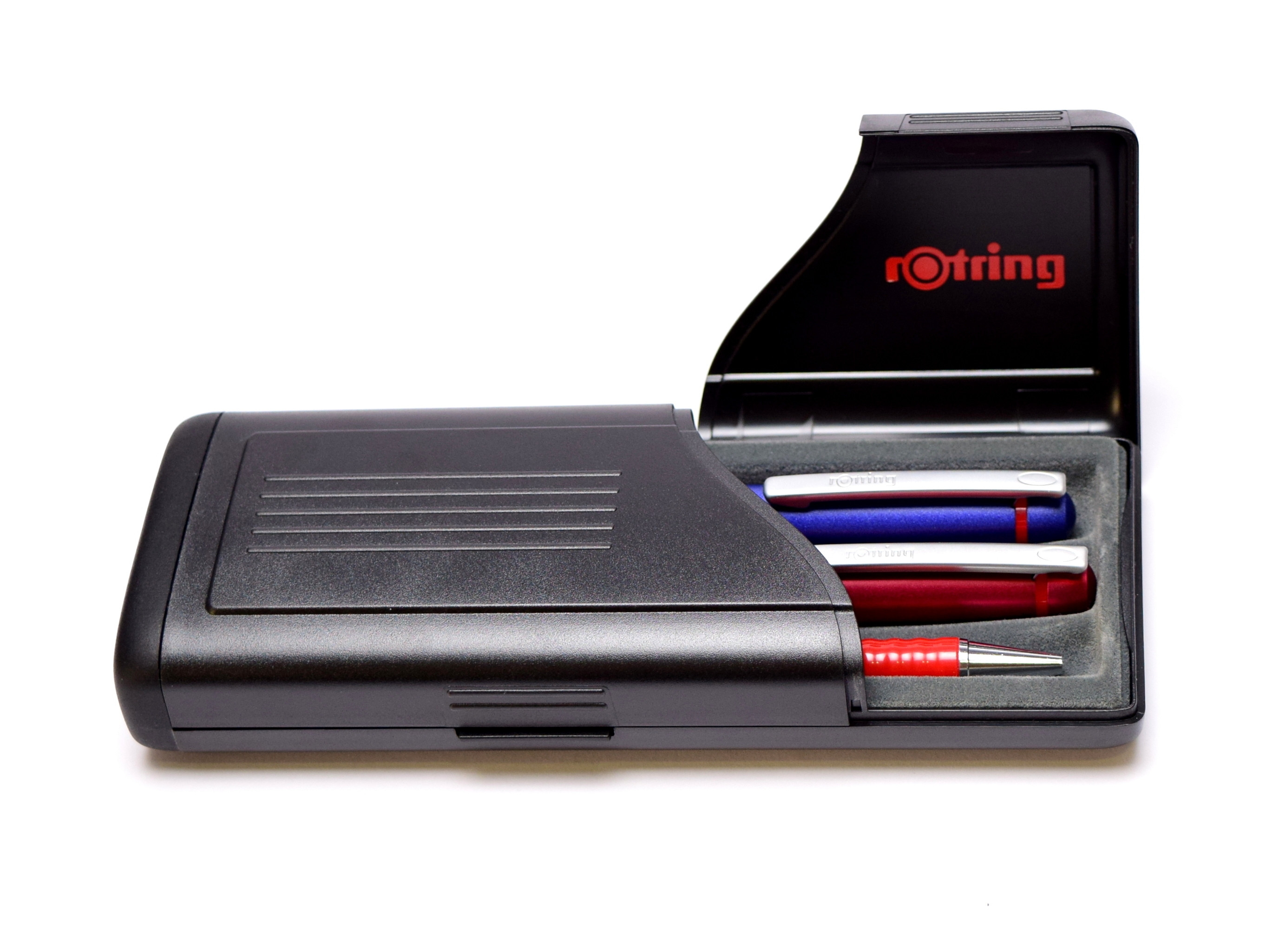 Rare Unique Black Rotring High Quality Two Lids Pen Case Box for 1 2 or ...