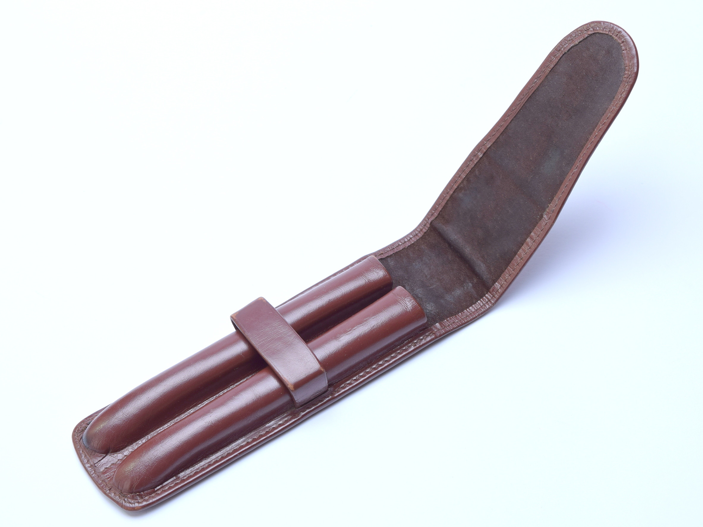 Vintage High Quality Genuine Brown Leather Tube Pouch Case for 2 ...